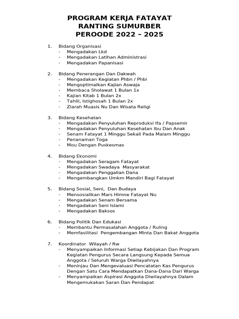 Contoh Program-Kerja-Fatayat | PDF