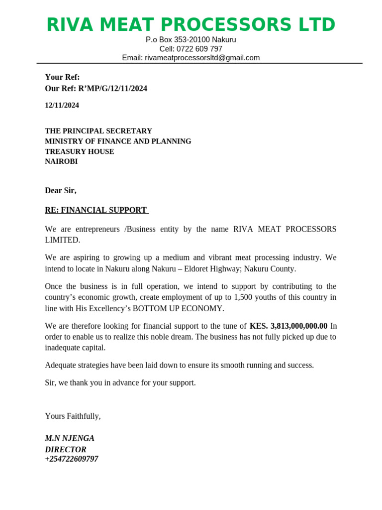 Riva Meat Processors Letter | PDF | Business | Law