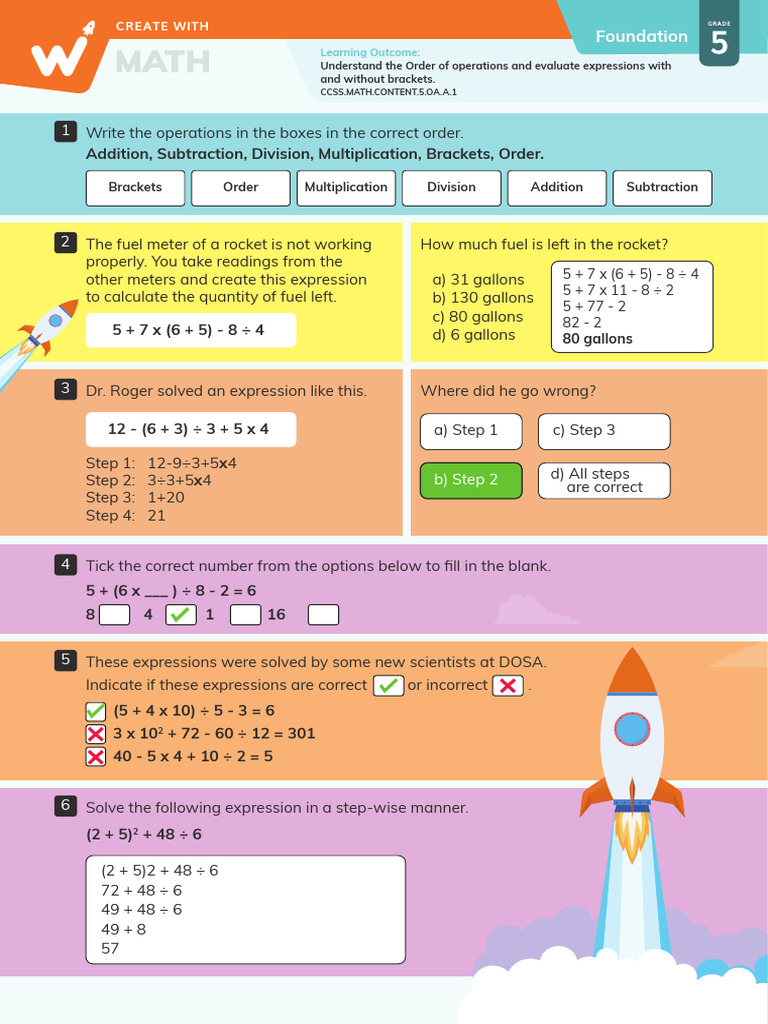 Addition, Subtraction, Division, Multiplication, Brackets, Order | PDF ...