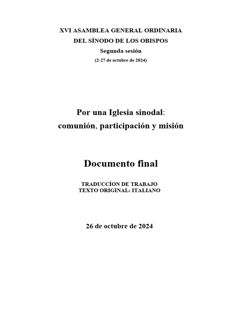 ESP Documento Finale Traduzione Di Lavoro | PDF | eucaristía | Iglesia Católica