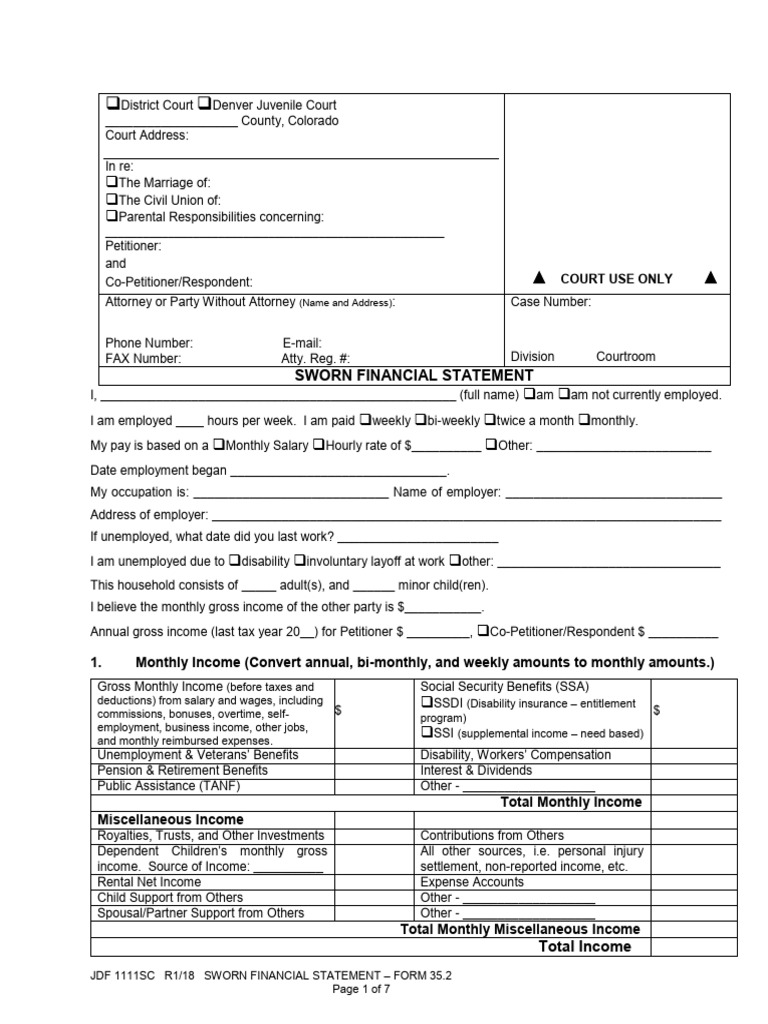 Sworn Financial Statement | PDF | Tax Deduction | Employment