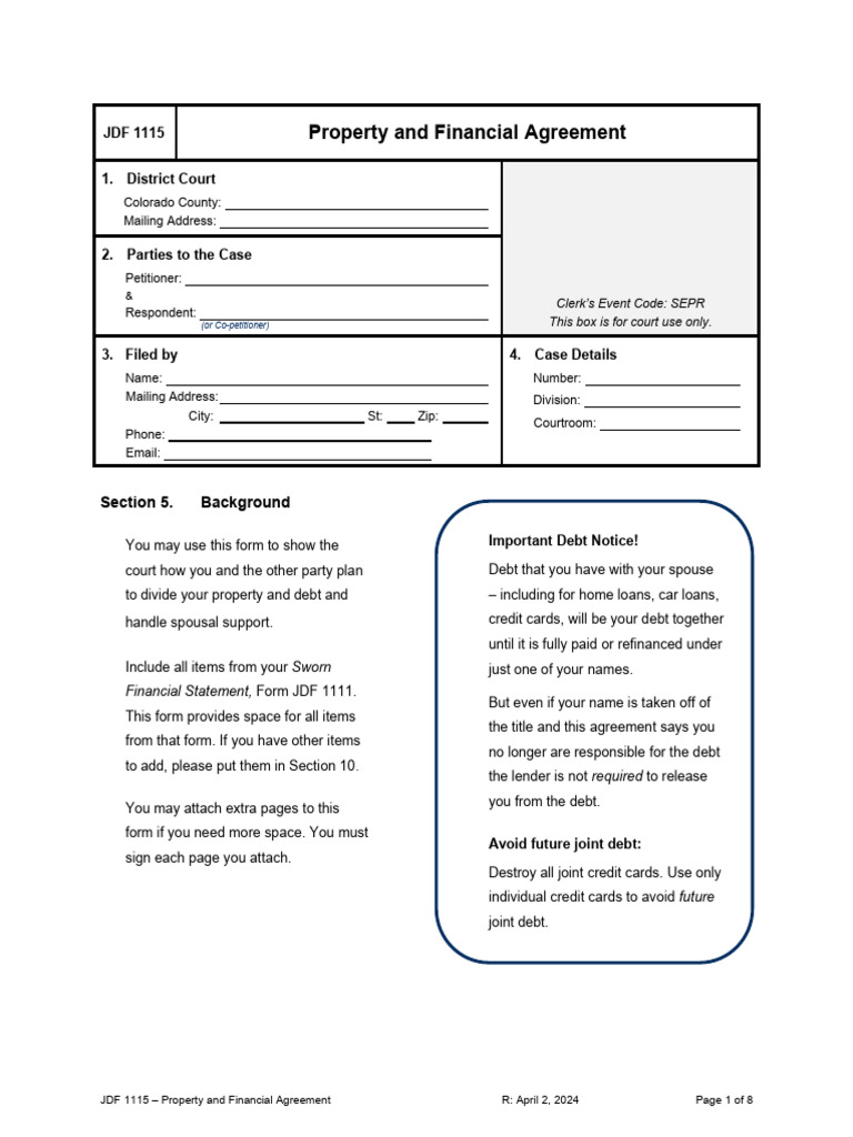 Property and Financial Agreement | PDF | Refinancing | Debt