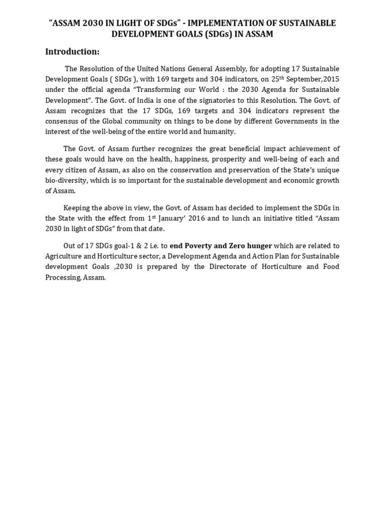 ASSAM 2030 IN LIGHT OF SDGs - 0 | PDF | Sustainability | Agriculture