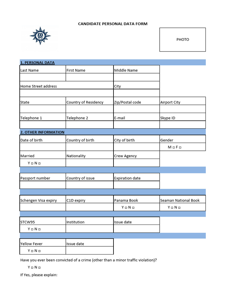 Candidate - Personal - MSC - Data - Form - PI Form - Copy - 2 | PDF