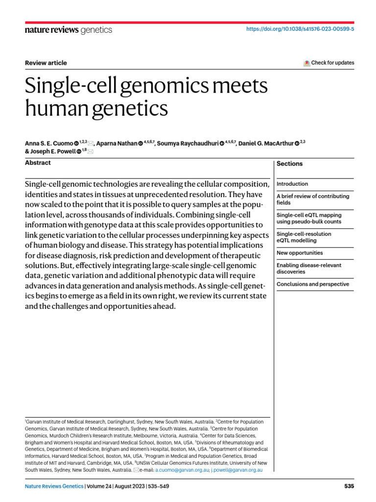 Single-Cell Genomics Meets Human Genetics | PDF | Genome Wide ...