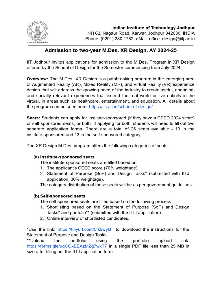 AY2024-25 July Advt MDes XR Design | PDF | Business