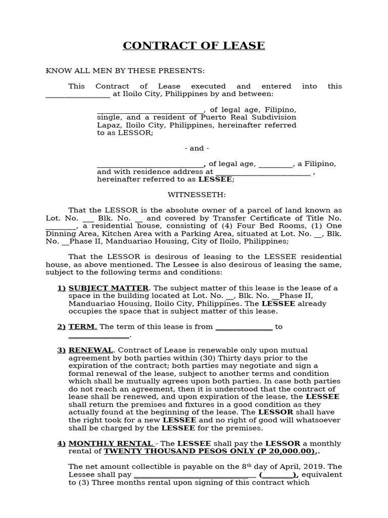 CONTRACT OF LEASE Manduriao | PDF | Lease | Civil Law (Legal System)