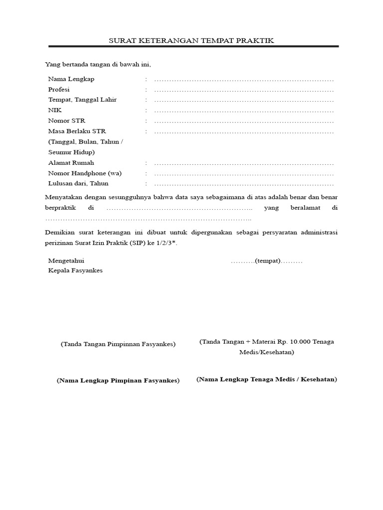 Surat Keterangan Tempat Praktik Medis | PDF