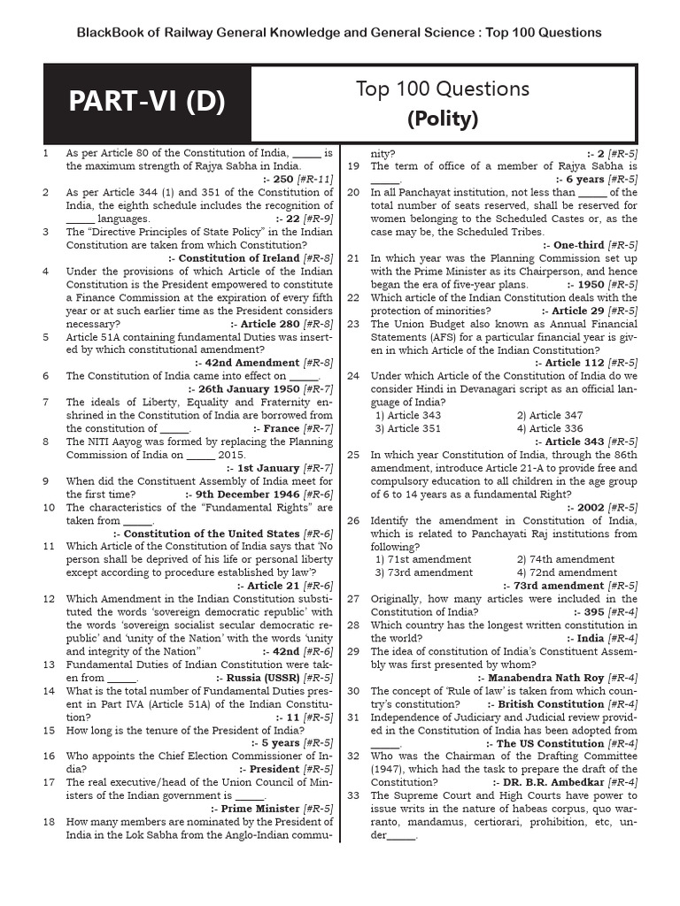Polity Top 100 (Blackbook Railway GK - English) | PDF | Government Of ...