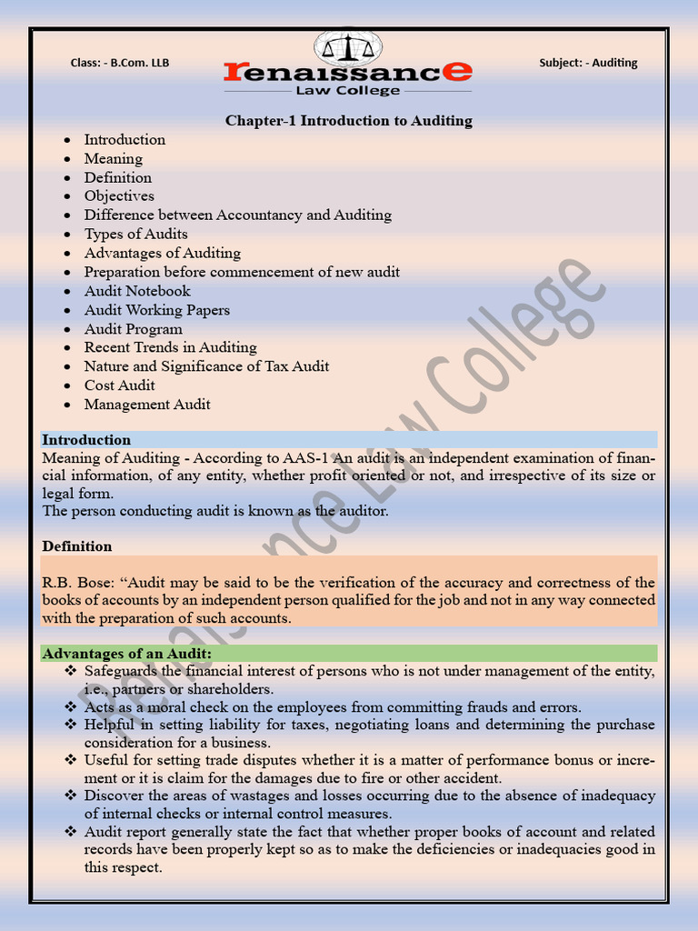 Auditing Notes | PDF | Audit | Internal Control