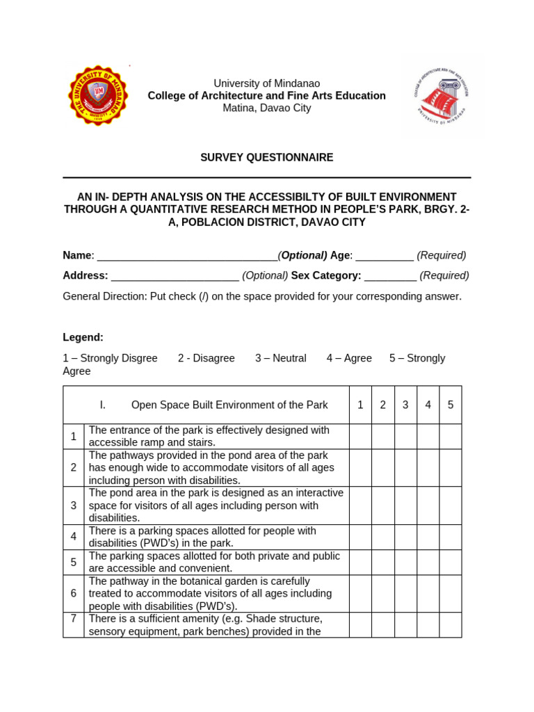 Survey Questionnaire | PDF | Accessibility | Disability