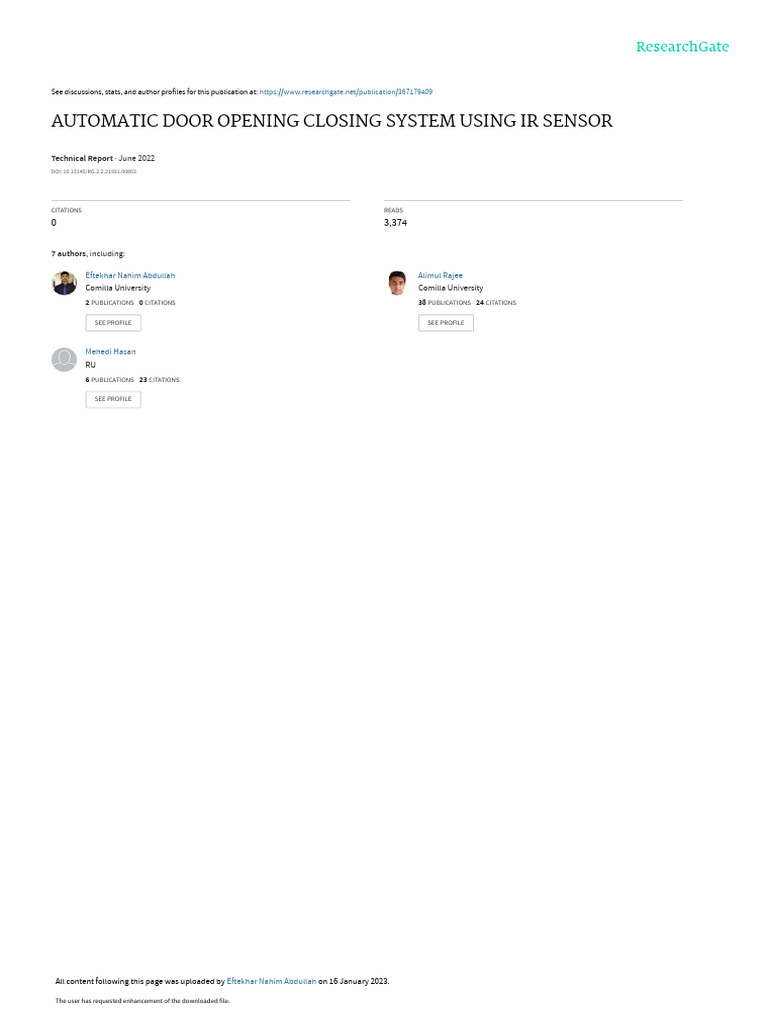 Embeded System Automatic Door Opening & Closing System | PDF | Electric Motor | Arduino