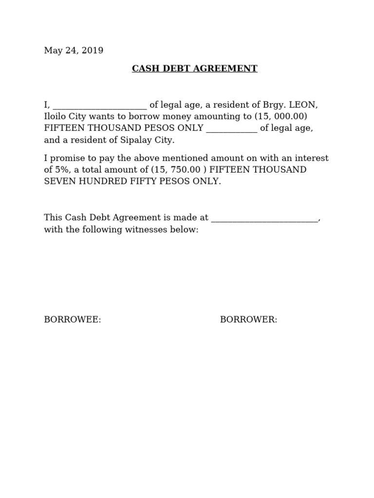Cash Debt Agreement | PDF | Finance & Money Management