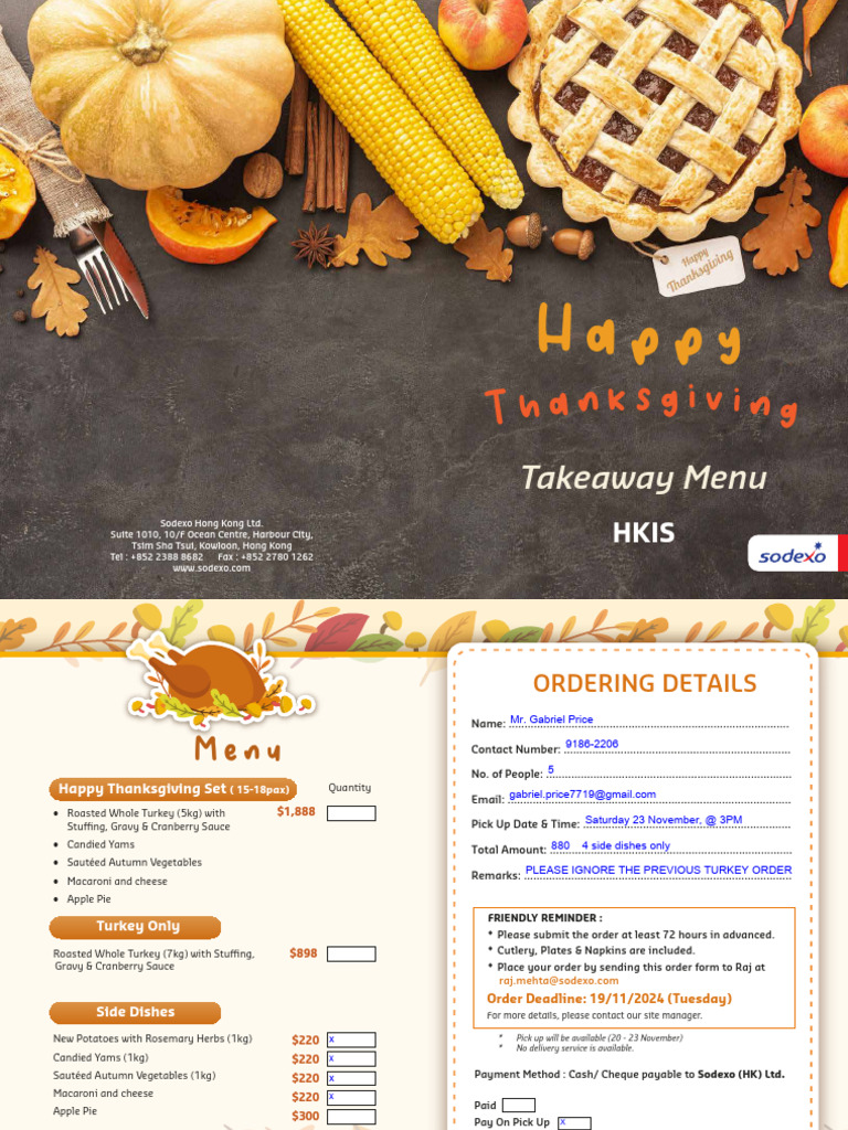 HKIS Thanksgiving Takeaway Order Form 2024 | PDF | Turkey Meat ...