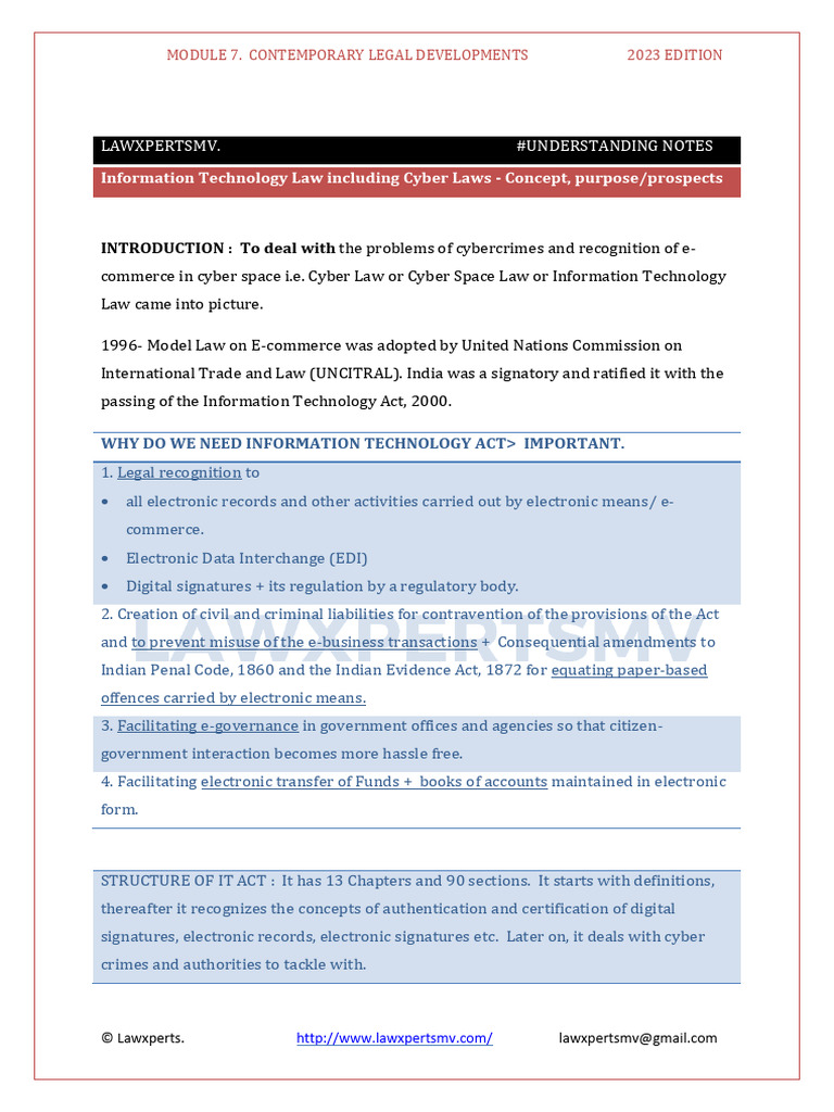 UPSC Law Optional: IT Act Overview | PDF | Computer Security | Security