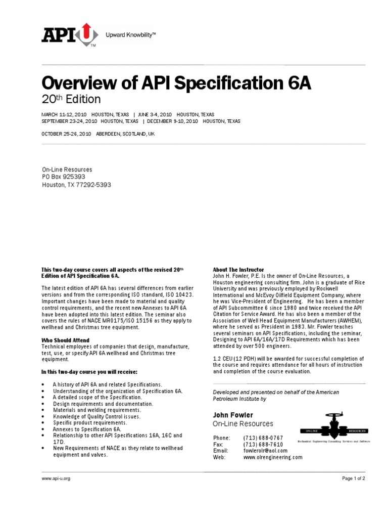 Over View API Spec 6a | PDF | Specification (Technical Standard ...