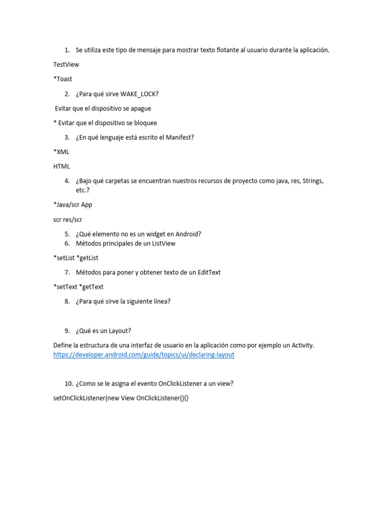 Guia Examen - Android | PDF | Android (sistema operativo) | Java (lenguaje de programación)