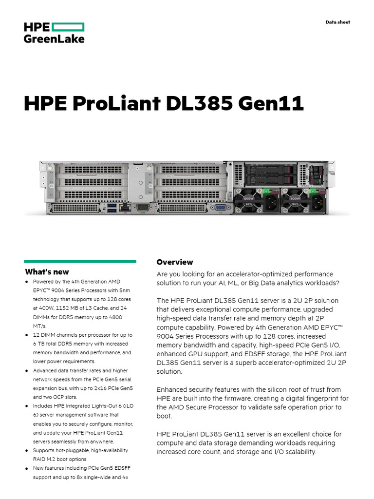 HPE ProLiant DL385 Gen11-PSN1014689137WWEN | PDF | Central Processing ...