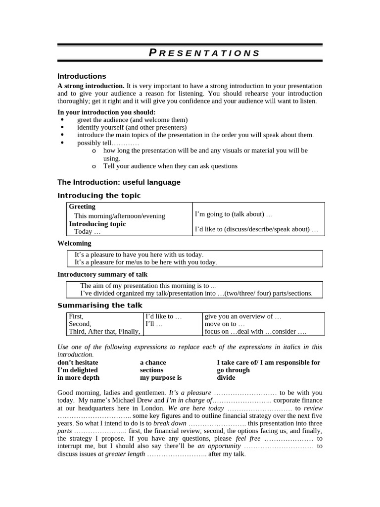 Week 4 Presentations Language Focus Handout 2 | PDF | Career & Growth | Language Arts & Discipline