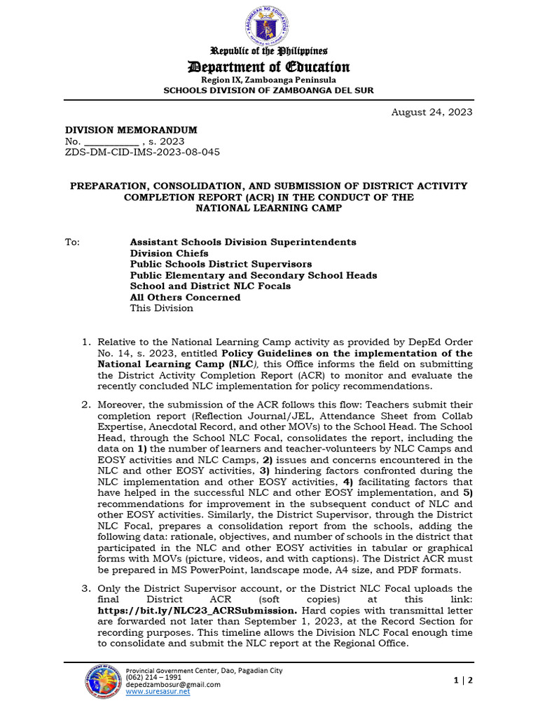 ZDS - NLC District ACR Submission | PDF