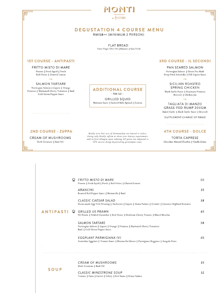 Monti Melaka A La Carte Menu | PDF