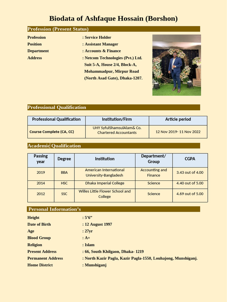 Biodata of Ashfaque Hossain | PDF | Bangladesh