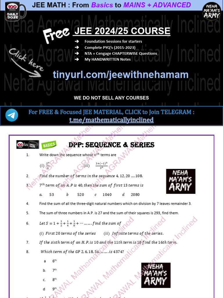 DPP - Sequence & Series | PDF | Mathematics | Elementary Mathematics DPP - Sequence & Series | PDF | Mathematics | Elementary Mathematics