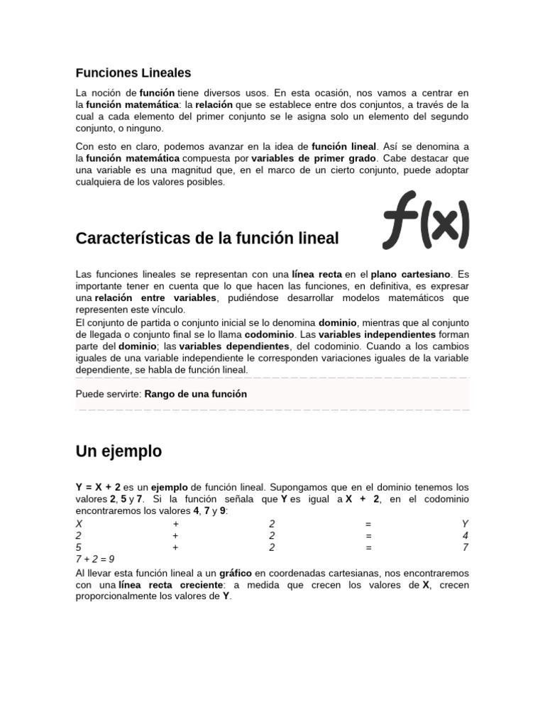 Funciones Lineales | PDF | Función (Matemáticas) | Álgebra