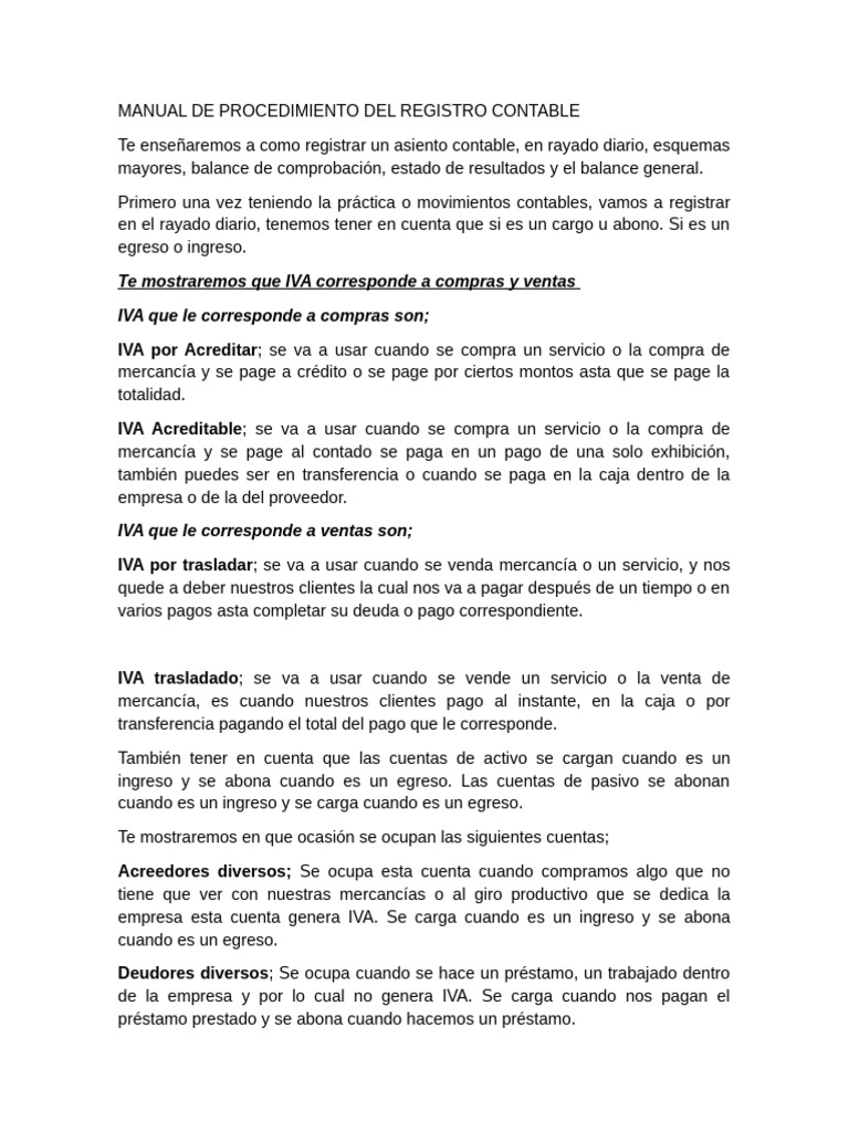 Manual de Procedimiento Del Registro Contable | PDF | Contabilidad ...