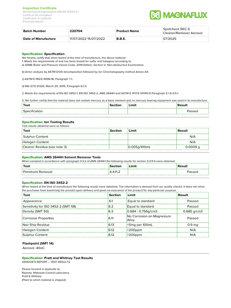 Spotcheck SKC S CleanerRemover Aerosol | PDF | Corrosion | Chemistry