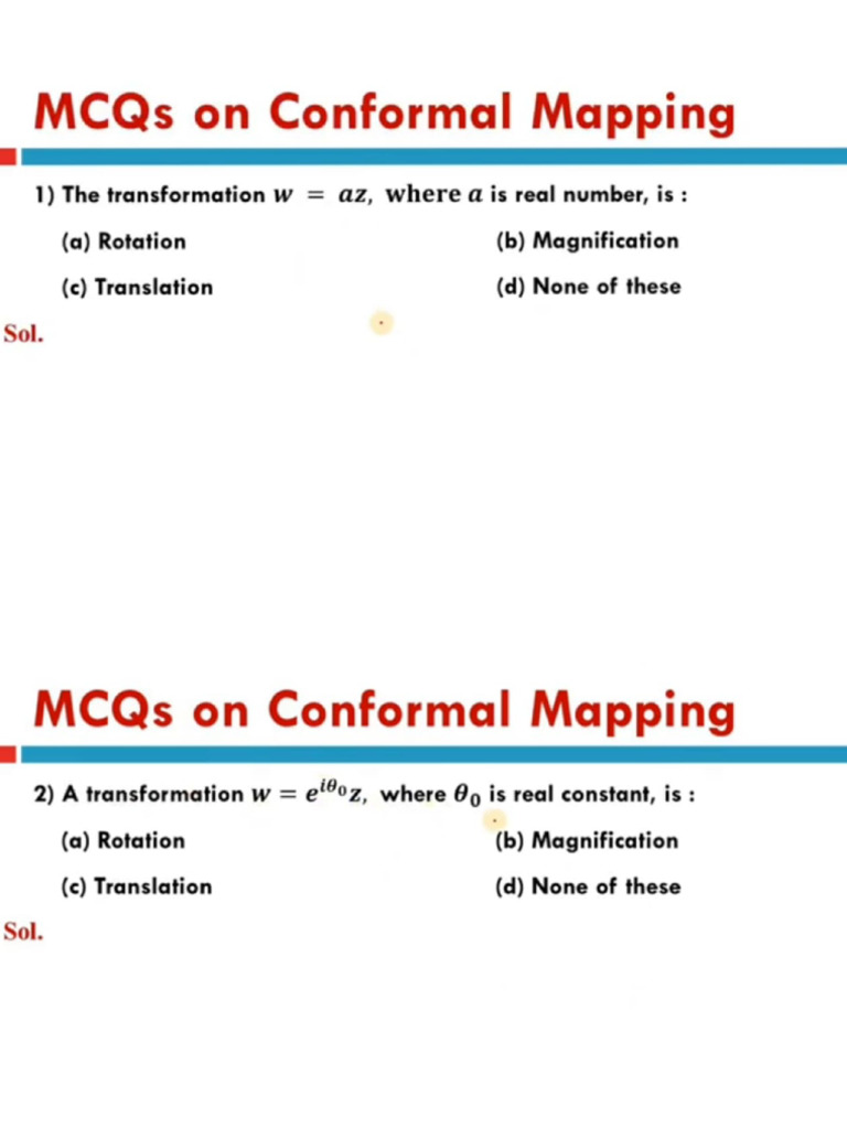 Conformal Mapping Mcqs (With Solved Solution by Beejay) | PDF Conformal Mapping Mcqs (With Solved Solution by Beejay) | PDF