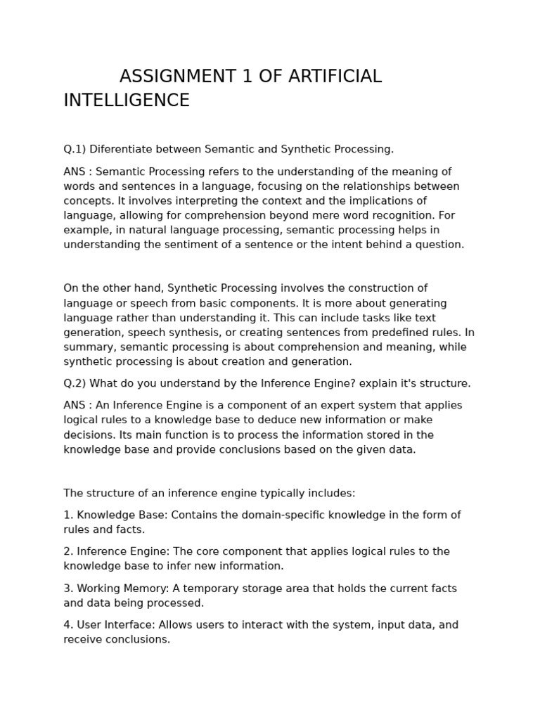 Assignment 1 of Artificial Intelligence | PDF | Semantics | Inference