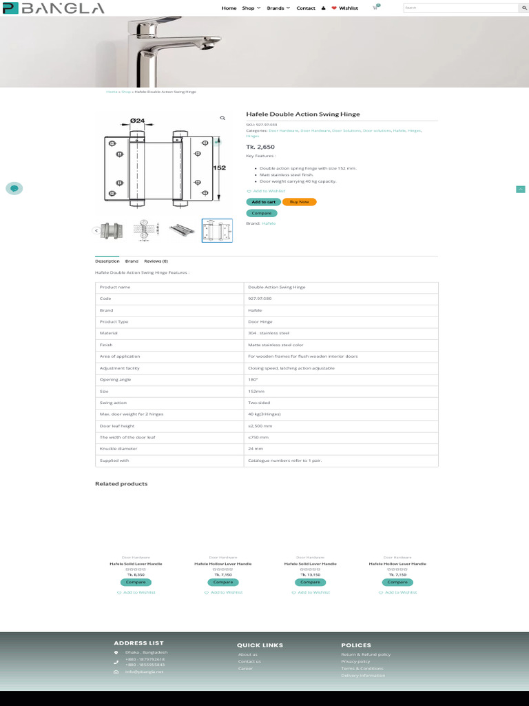 Hafele Double Action Swing Hinge | PDF | Door
