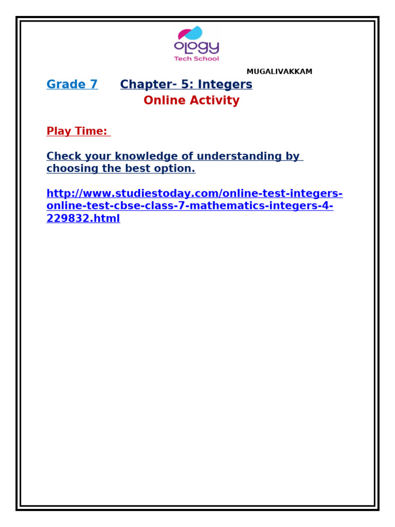 Online Activity - Integers | PDF | Computers
