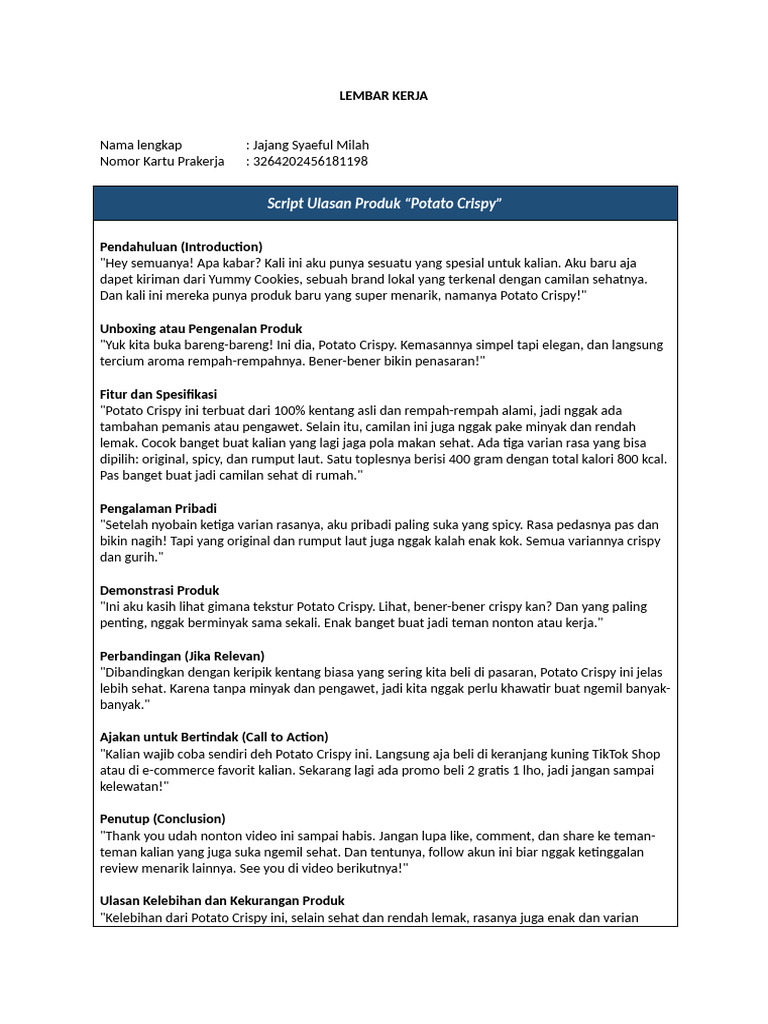 Review Potato Crispy Sehat | PDF