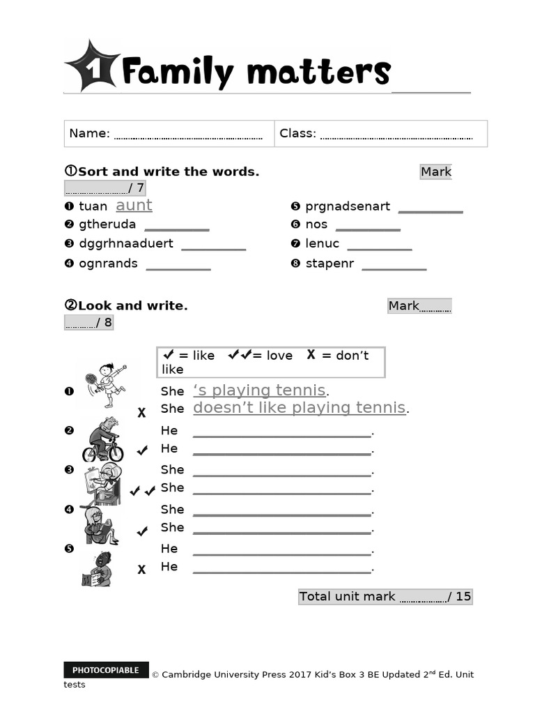 KB Be Level 3 Unit Test 1 | PDF