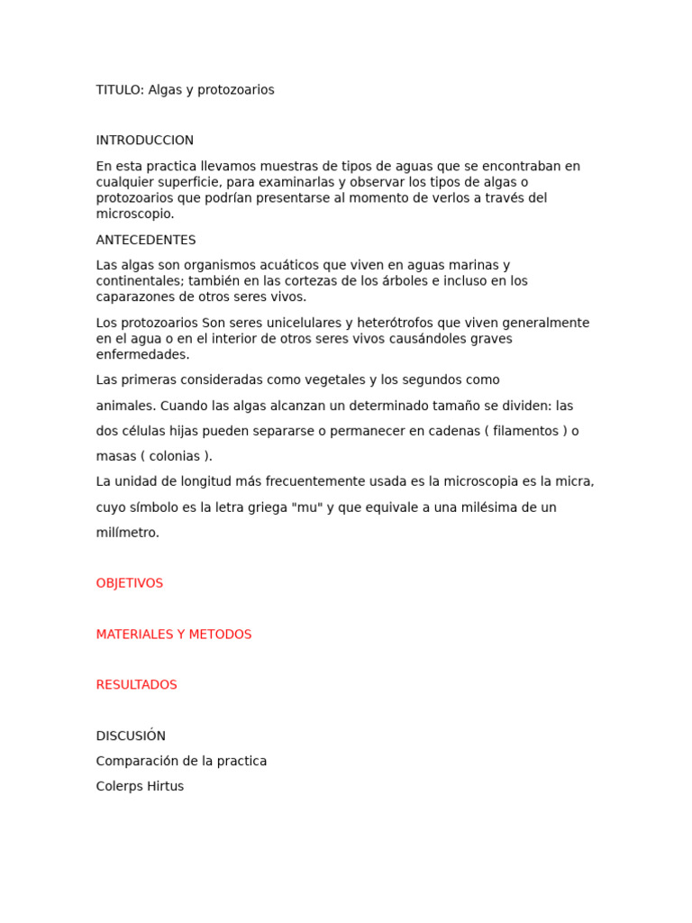 Practica 3 Algas | PDF | Algas | Protozoos