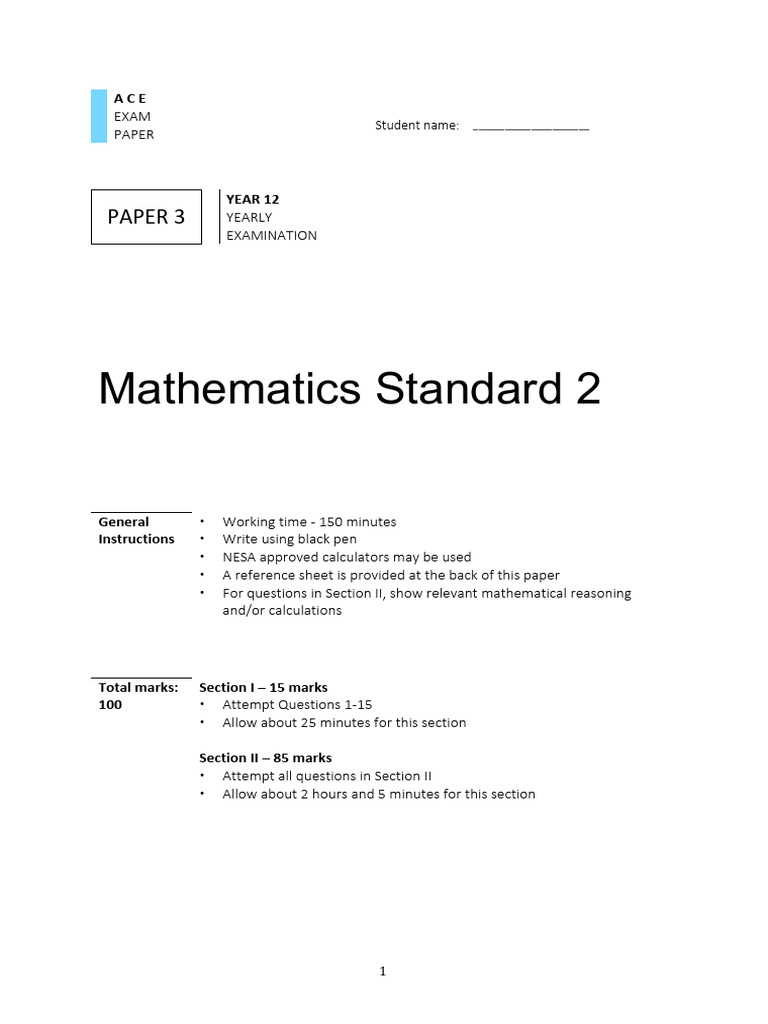 Year 12 Math Standard 2 Exam | PDF | Depreciation | Present Value