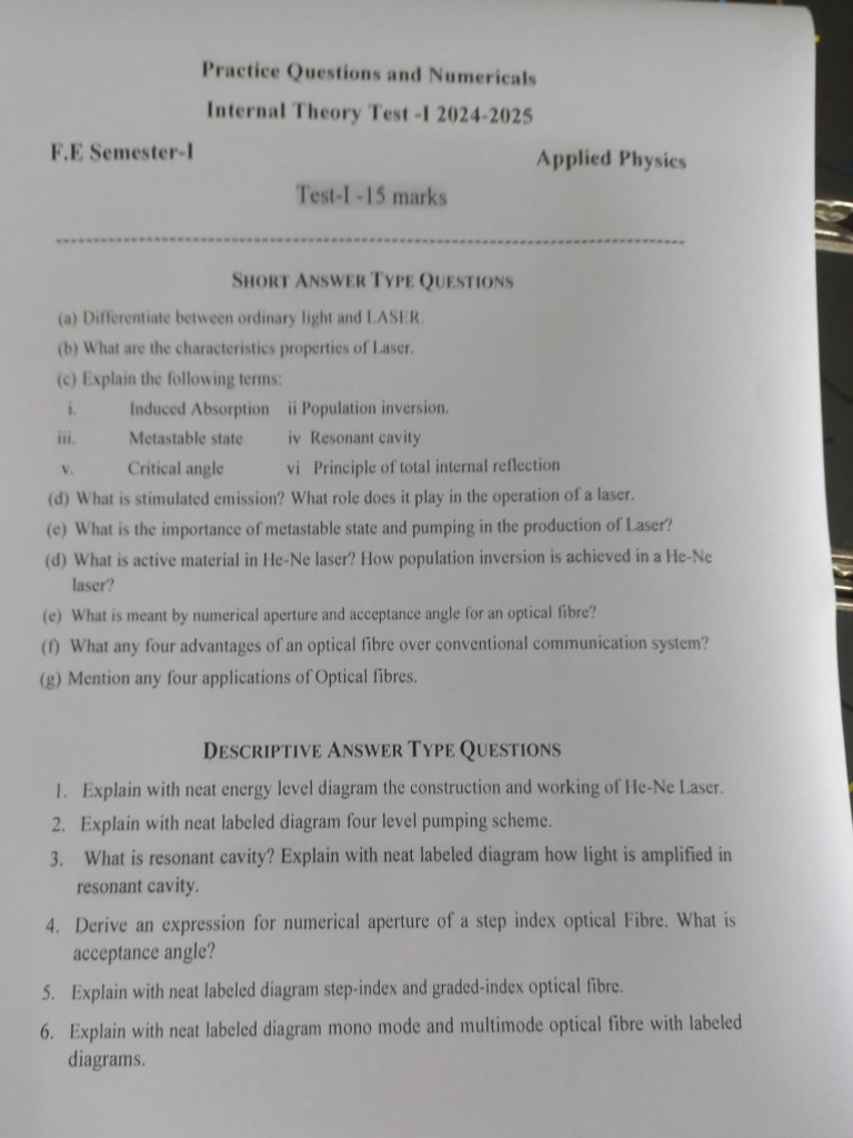 Physics Question Bank | PDF | Laser | Optical Fiber