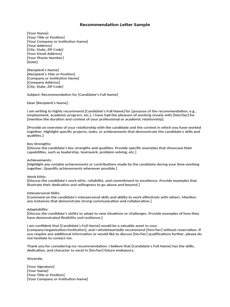 Recommendation Letter Sample | PDF