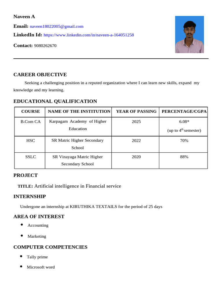 Naveen Tcs Resume | PDF | Career & Growth | Business