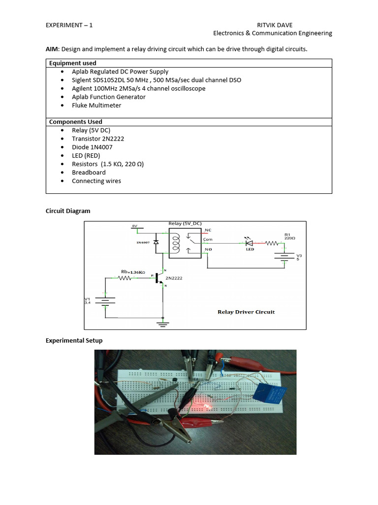 2N2222 Relay Driver Circuit Design | PDF | Relay | Inductor