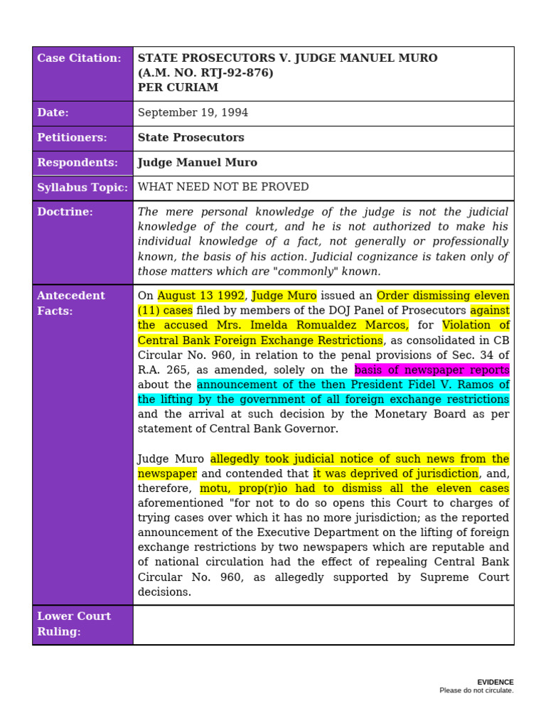 State Prosecutors v. Judge Manuel Muro | PDF | Judicial Notice ...
