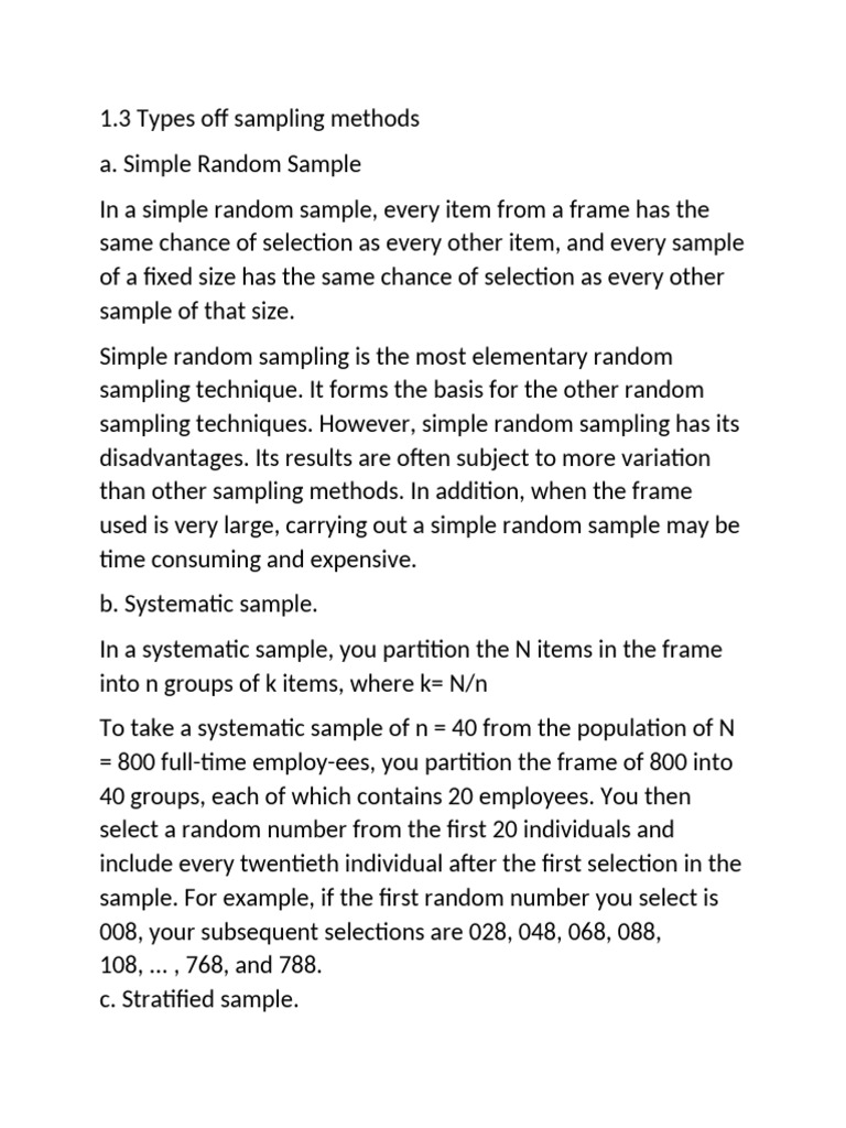 1.3 Types of Sampling Methods | PDF