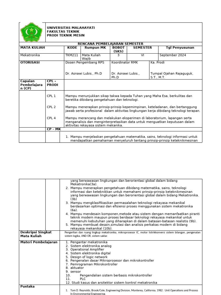 RPS Mekatronika Terbaru | PDF