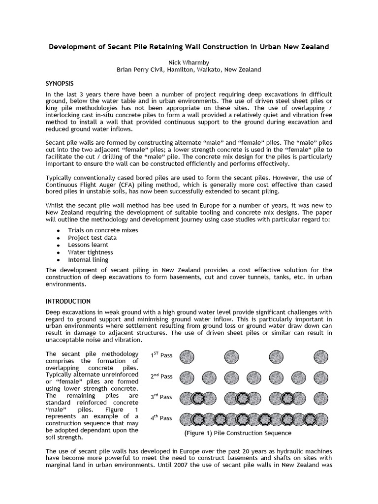Development Secant Pile Wall Constr - in Urban Newzealand | PDF | Deep ...