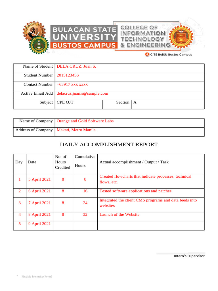 H. Form 5 Student Activity Sheet Signed by The Supervisor Per Week | PDF