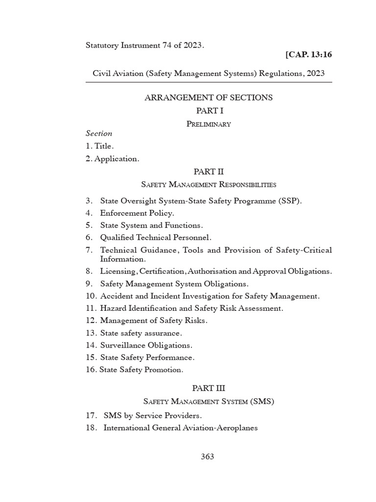 S.I. 74 of 2023 Civil Aviation (Safety Management) Regulations, 2023 ...