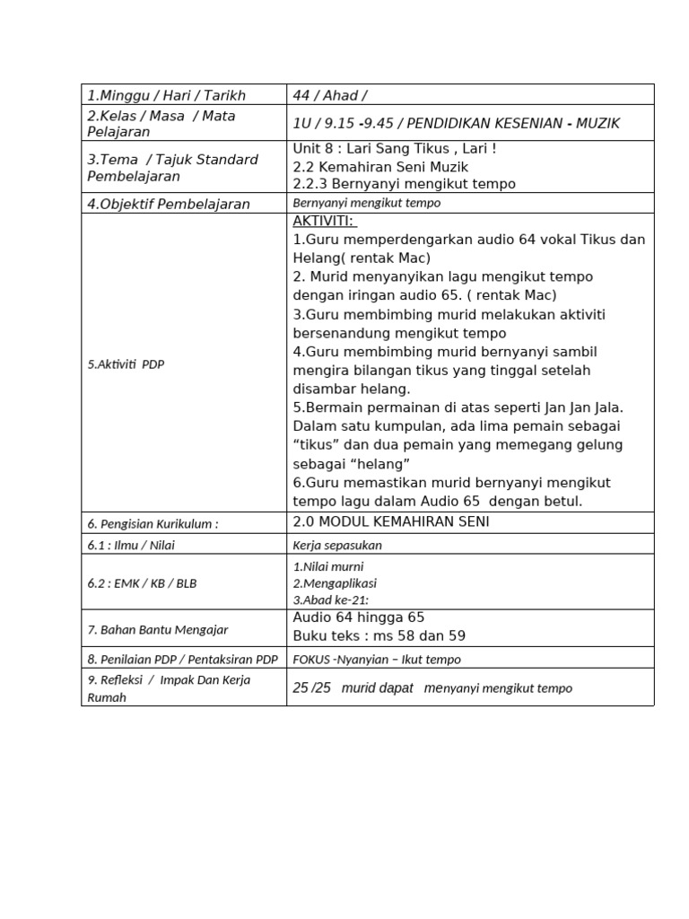 RPH Muzik THN 1 - M44 (Ina) | PDF