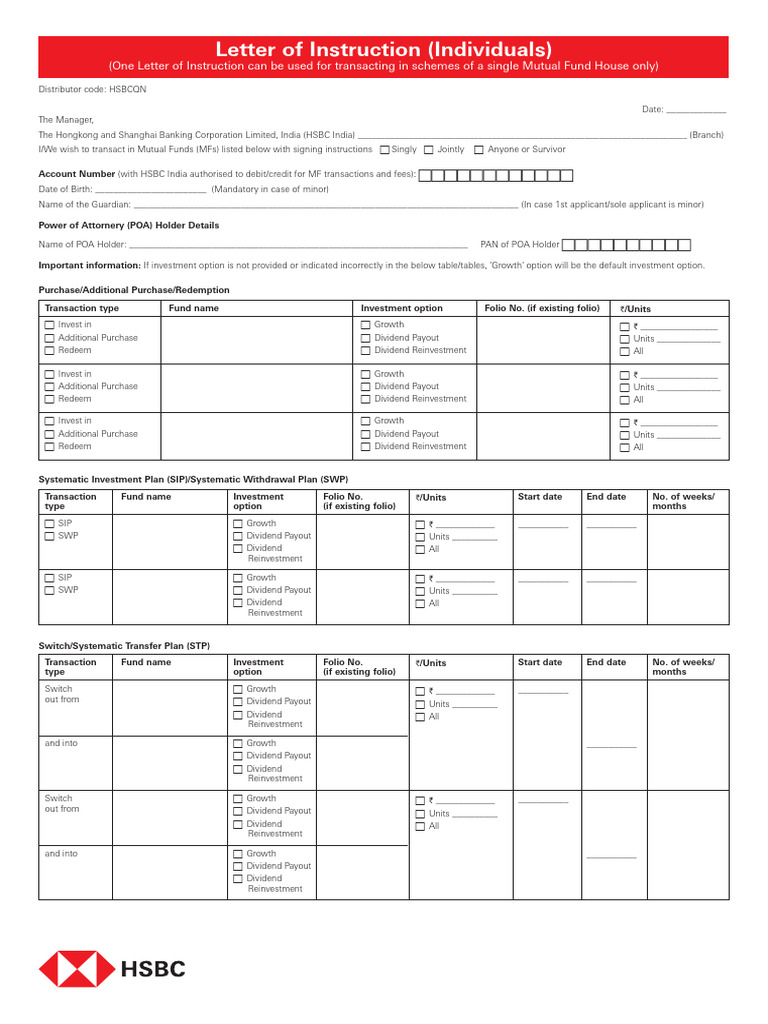 Letter of Instructions Individuals | PDF | Mutual Funds | Dividend